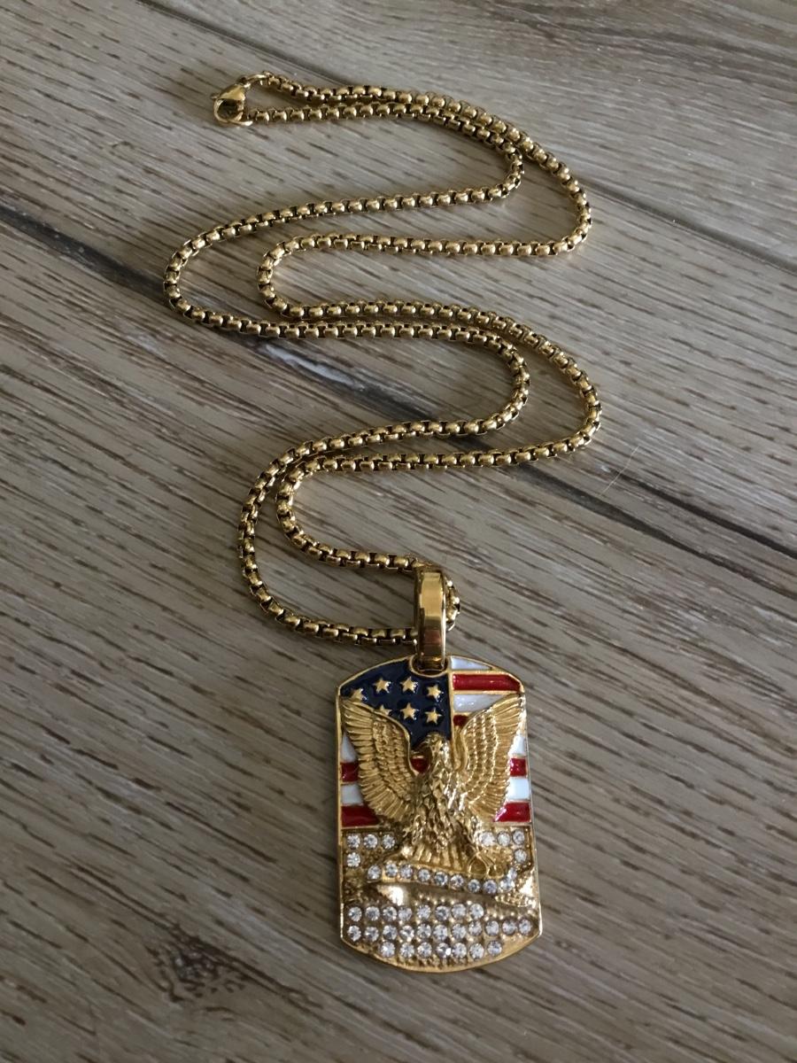 Stainless steel military soldier eagle necklace very nice gold tone ...
